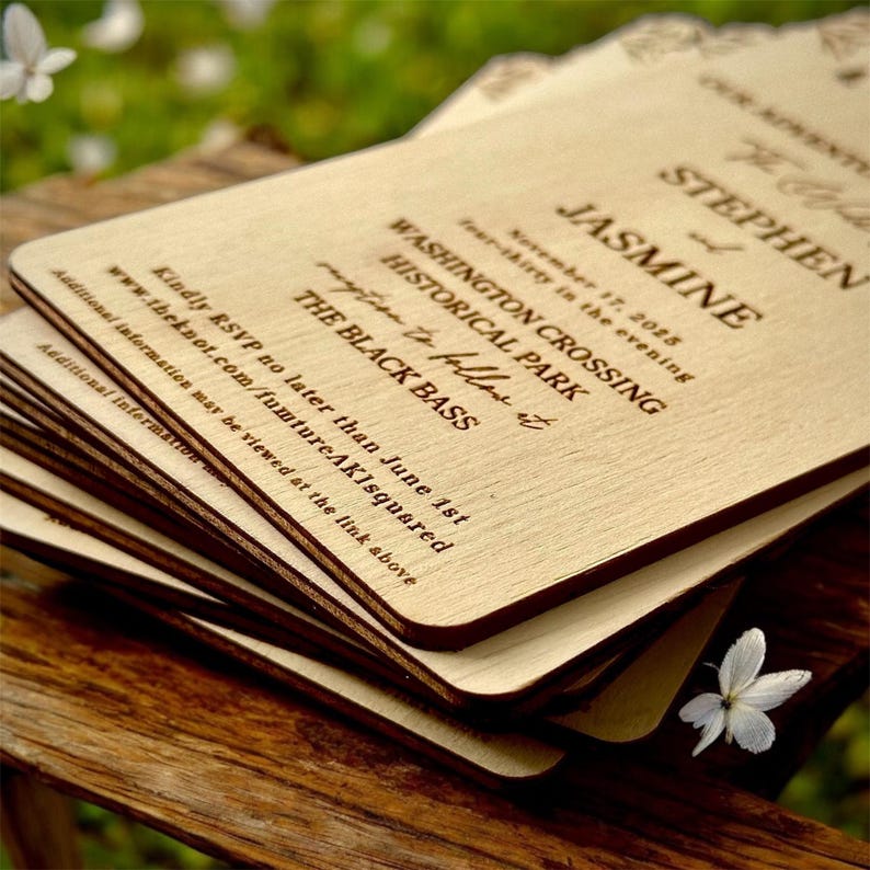 Handmade Wooden Wedding Invitation, Custom Mountain Save the Date Card ...