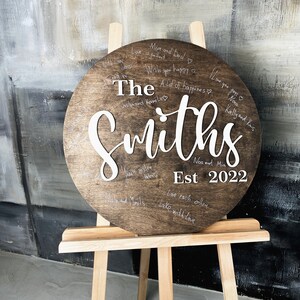 Personalized Wooden Round Last Name Sign, Wedding Guest Book, Name ...