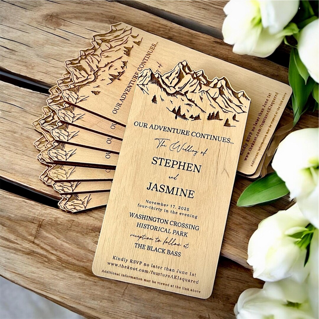 Mountain Wooden Wedding Invitations, Custom Rustic Save the Date Cards ...
