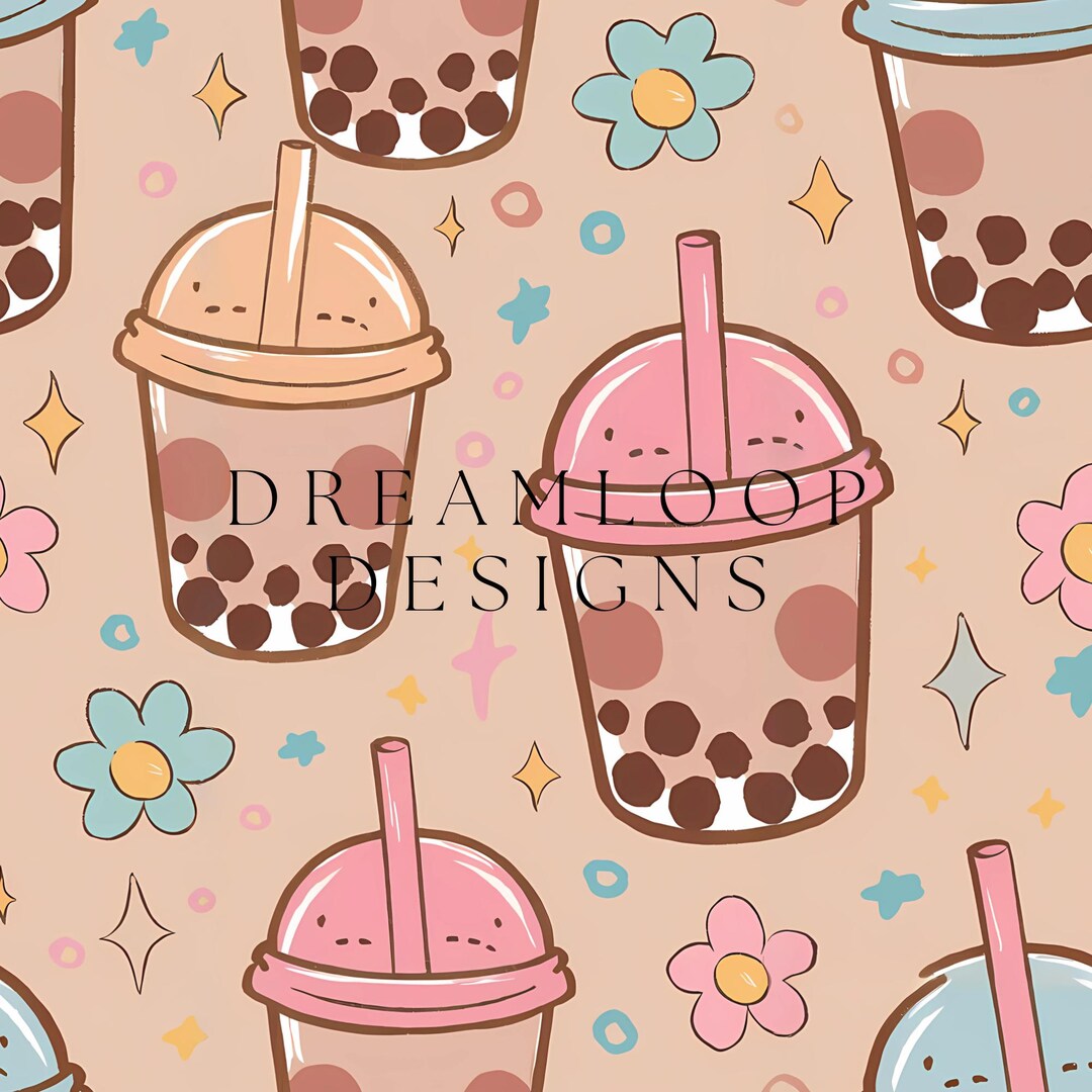 Pastel Colored Boba Tea Drinks Seamless Pattern for Sublimation Digital ...