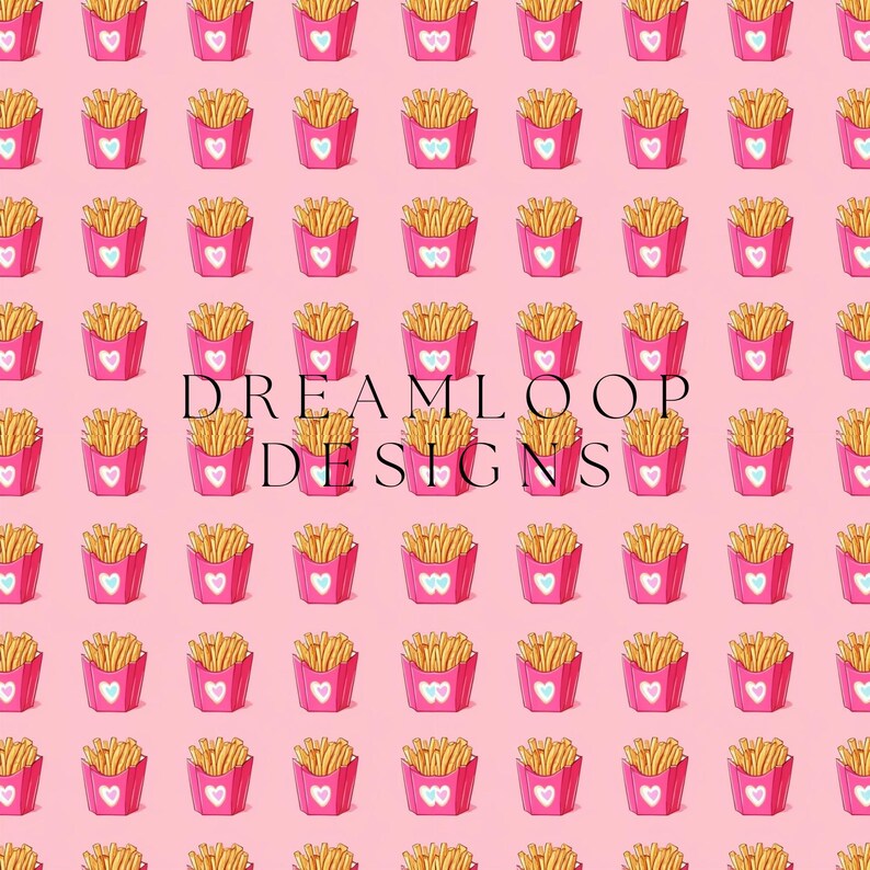 French Fries in Pink Background Seamless Pattern for Sublimation, Cute ...