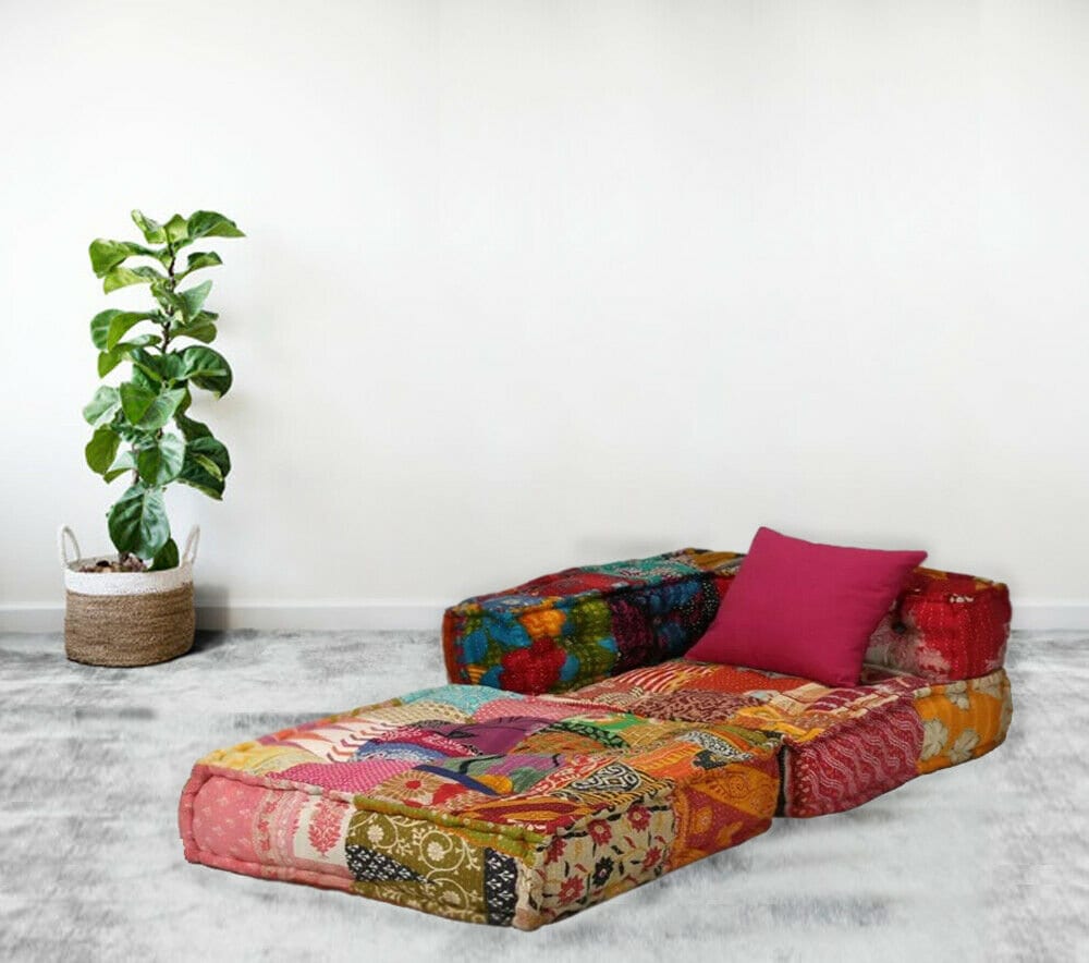 Handmade Kantha Patchwork Floor Sofa: Bohemian Ottoman, Vintage Style ...