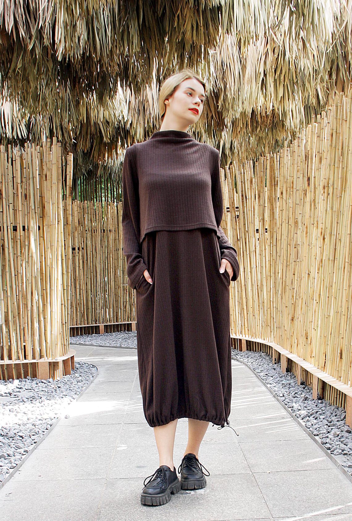 Long Sleeve Wool Dress With Pockets // Winter Wool Dress // Elegant ...