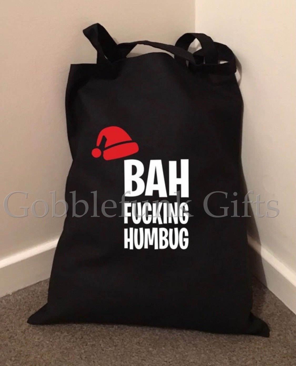 Bah Fucking Humbug 100% Cotton Tote Shopping Bag 38cmx43cm Log Handle ...