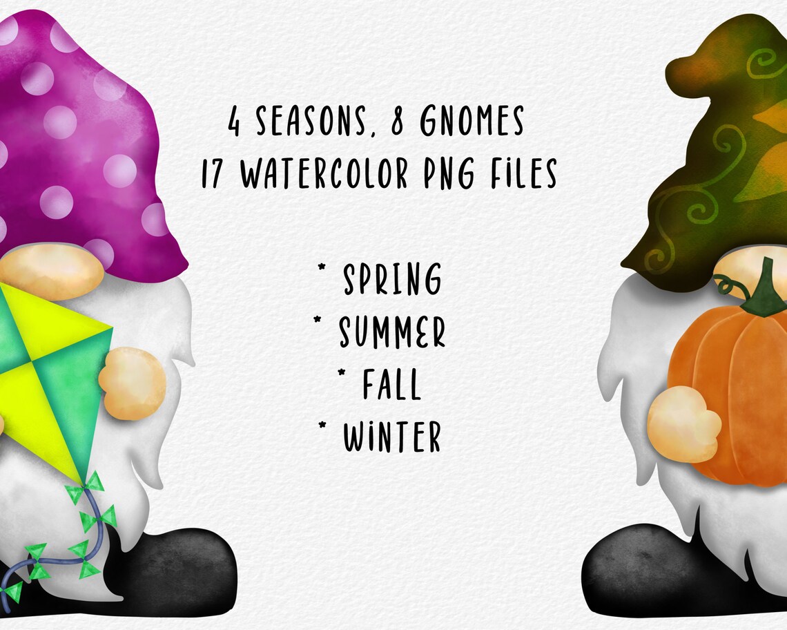 SEASON Gnomes, Happy 4 Season Activities Watercolor Clipart, Gnomes PNG ...