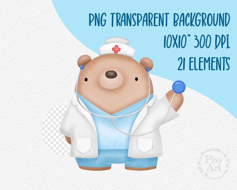 Nurse and Medical Bear PNG Bundle is the Watercolor Hand Drawn Clipart ...