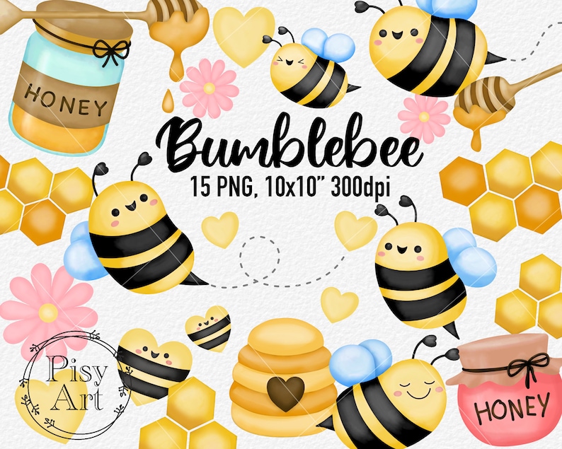 Bumblebee PNG Watercolor Bundle, Honey Bee Set Clipart, Beehive, Bee ...