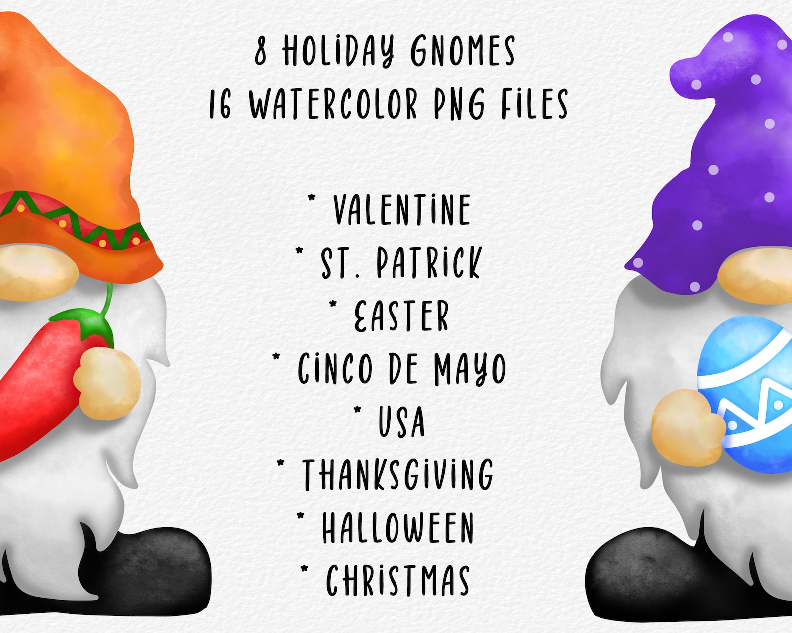 HOLIDAY Gnomes, Happy Holiday Watercolor Clipart, Gnomes PNG, Digital ...