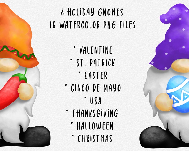 HOLIDAY Gnomes, Happy Holiday Watercolor Clipart, Gnomes PNG, Digital ...