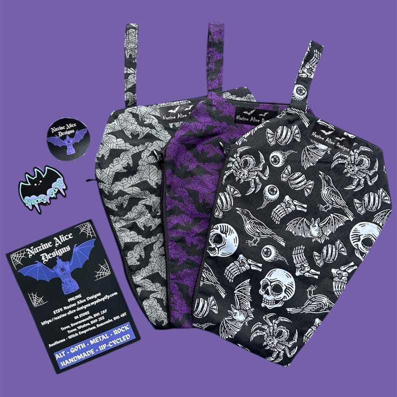 Coffin Makeup Bag | Goth Bats Cosmetic Pouch | Festival Kit - Etsy UK