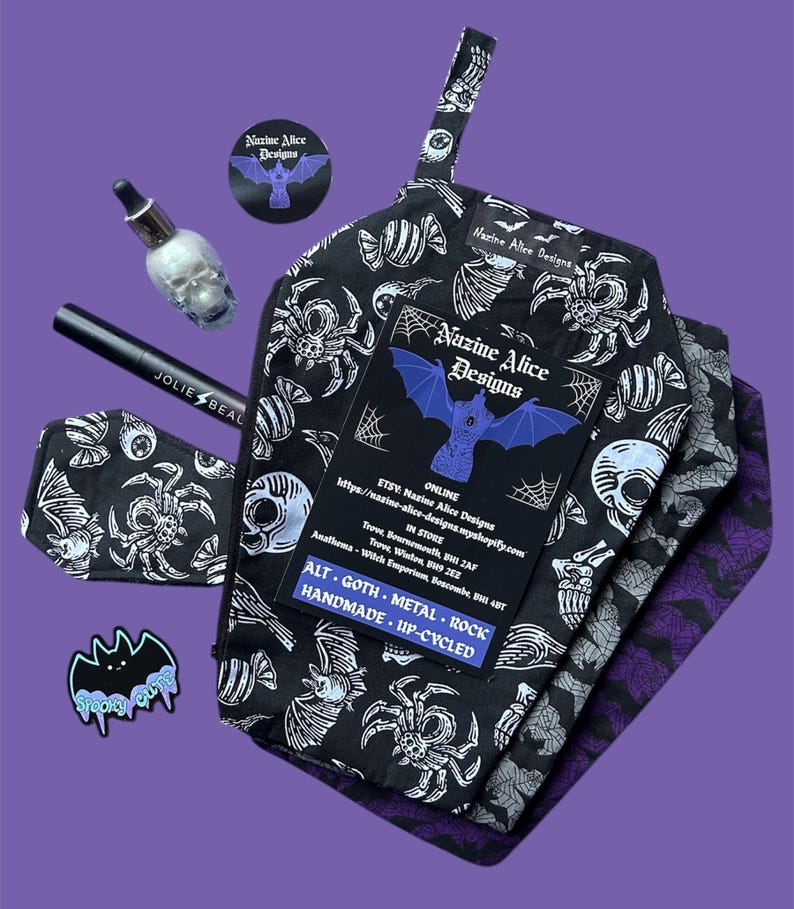 Coffin Makeup Bag | Goth Bats Cosmetic Pouch | Festival Kit - Etsy UK