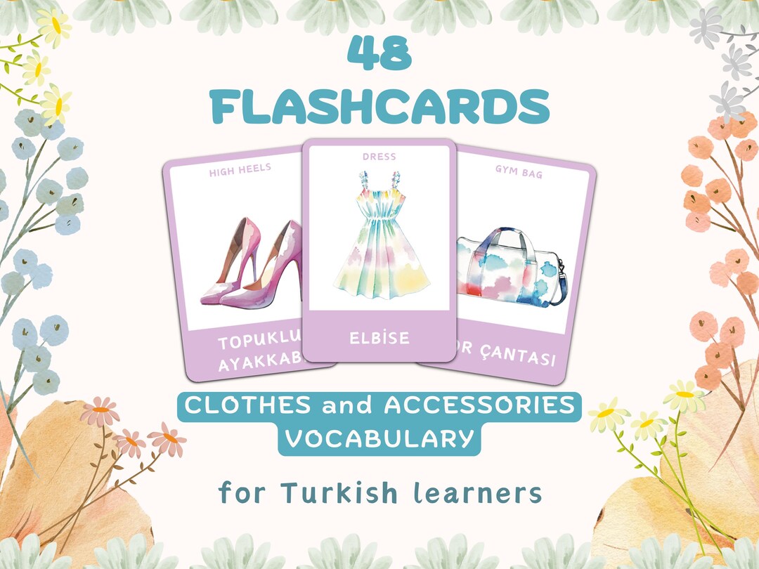 Turkish Flashcards Clothes and Accessories Vocabulary Flashcards for ...