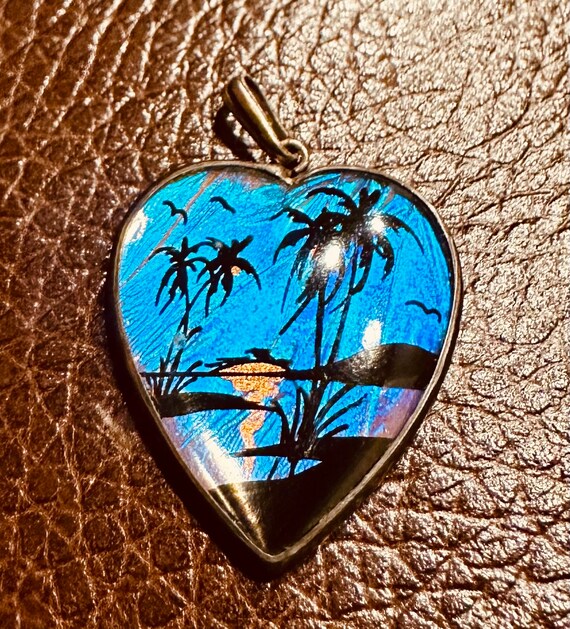 Vintage Art Deco Morpho Butterfly Wing Heart Brooch P… - Gem