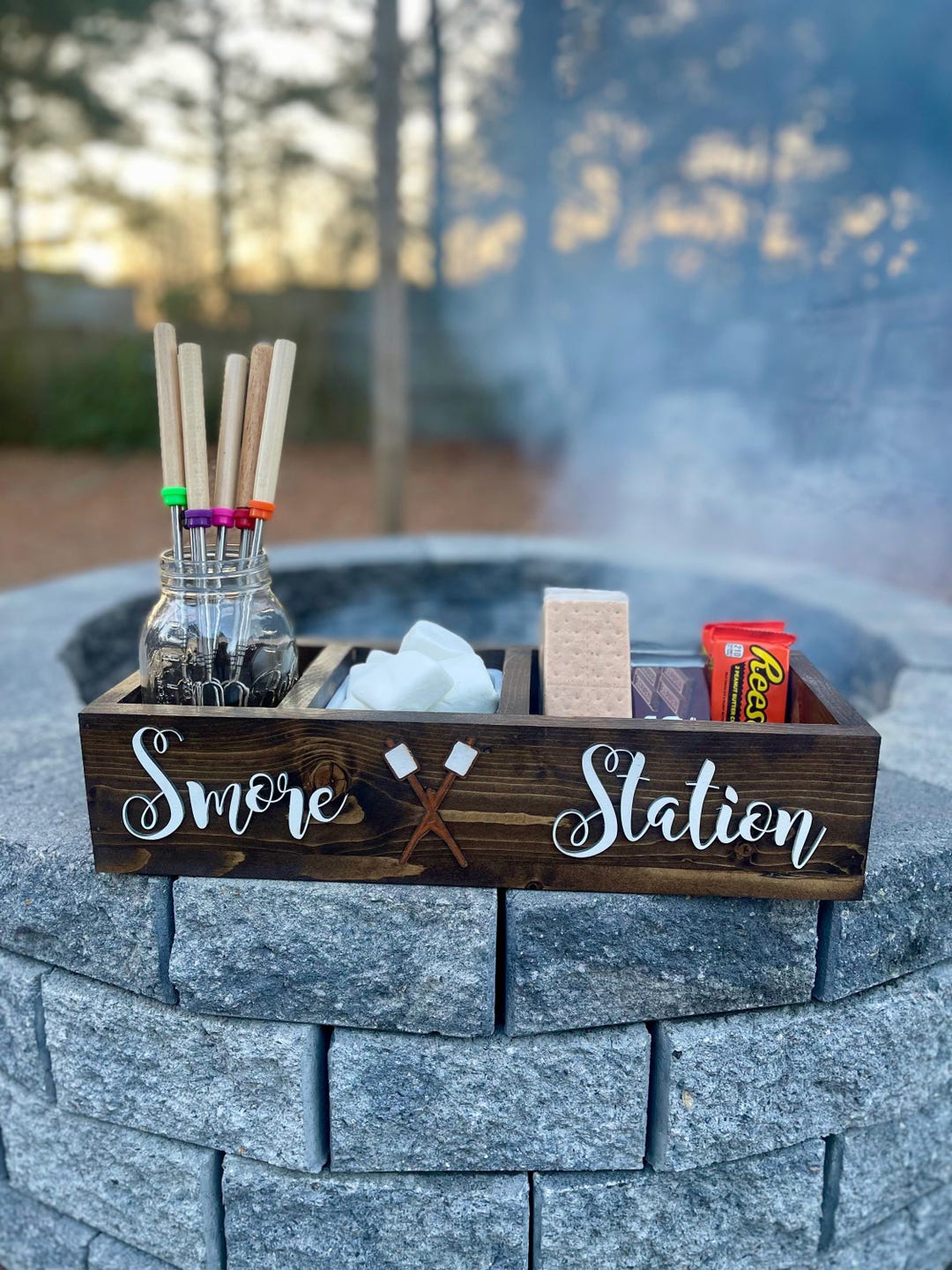 Personalized Smores Bar, Roast a Marshmallow, Smore Caddy, Wood Smore ...