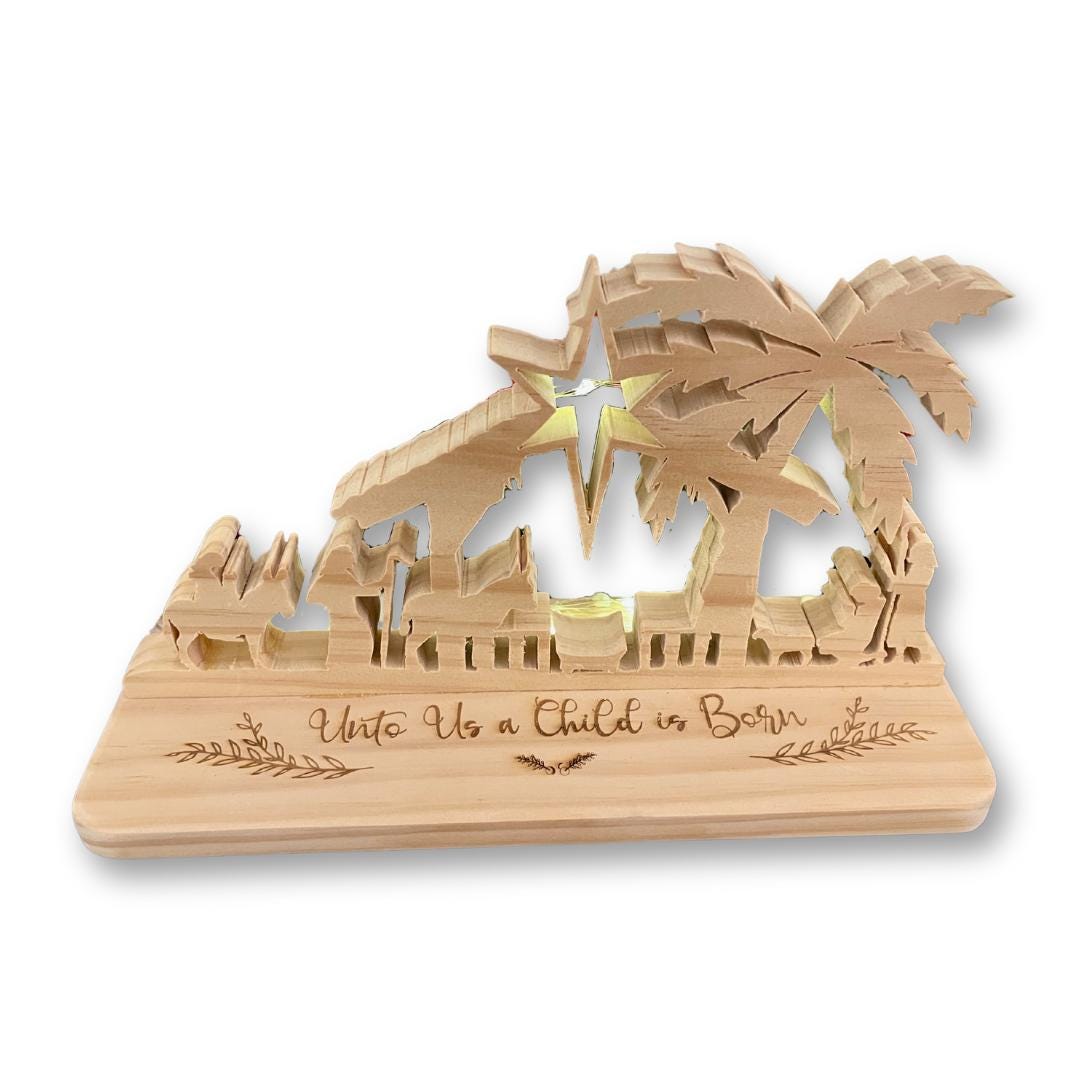 Handcrafted Wooden Nativity Scene With LED Backlight – Table Top ...