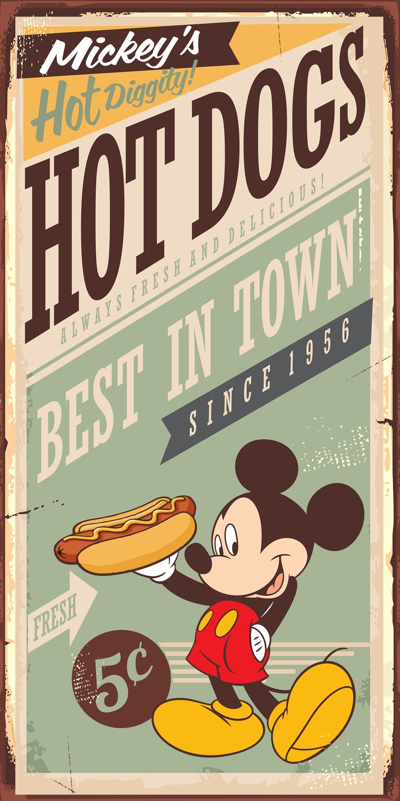 Disney Mickey's Hot Diggity Hot Dog Sign - Etsy
