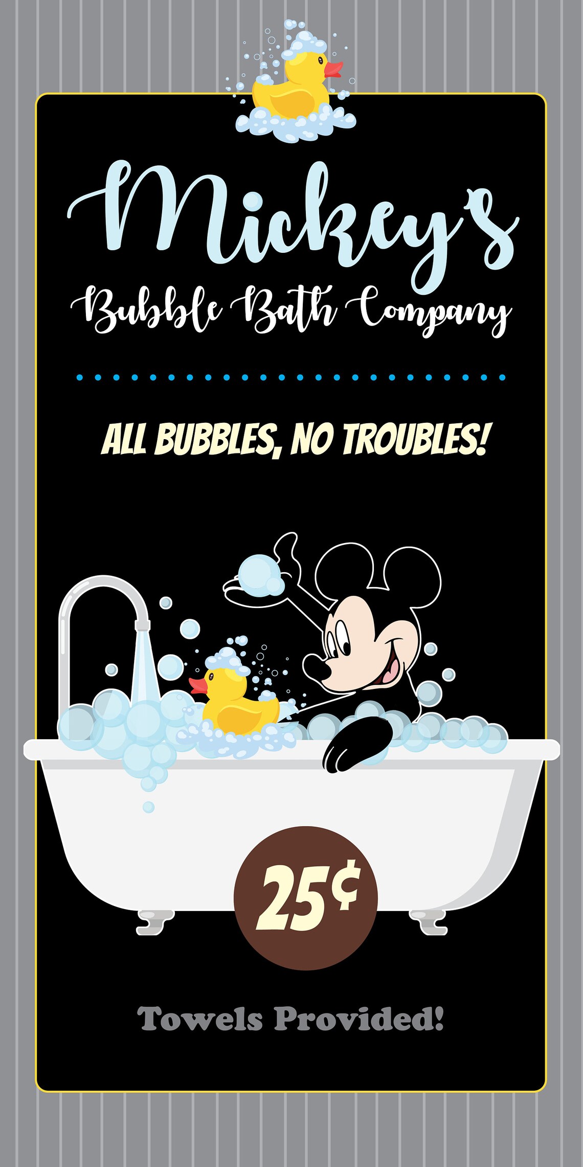 Disney Inspired Mickey Mouse Bubble Bath Company Sign_black Vertical ...
