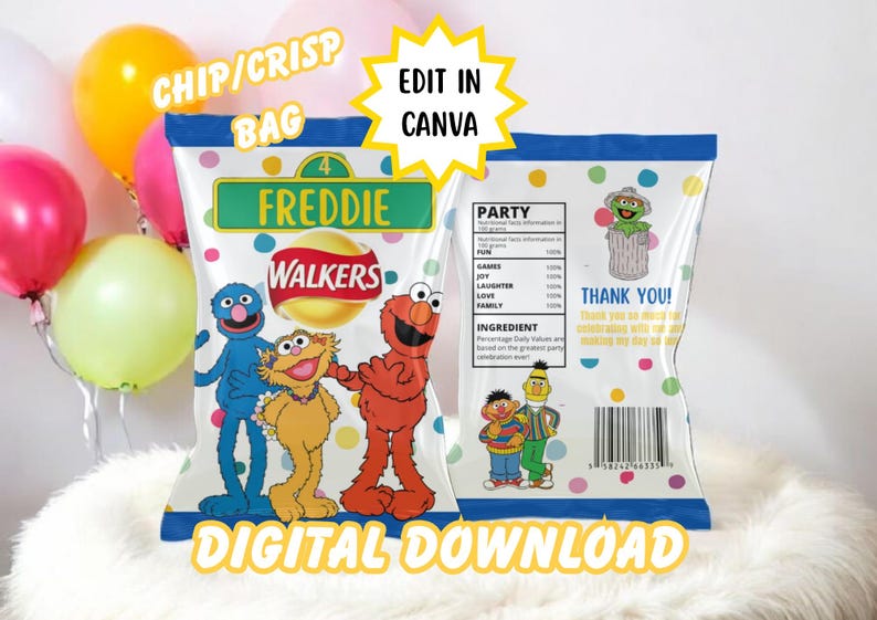 Digital Download Sesame Street Elmo Chip Bag/crisp Packets, Editable in ...