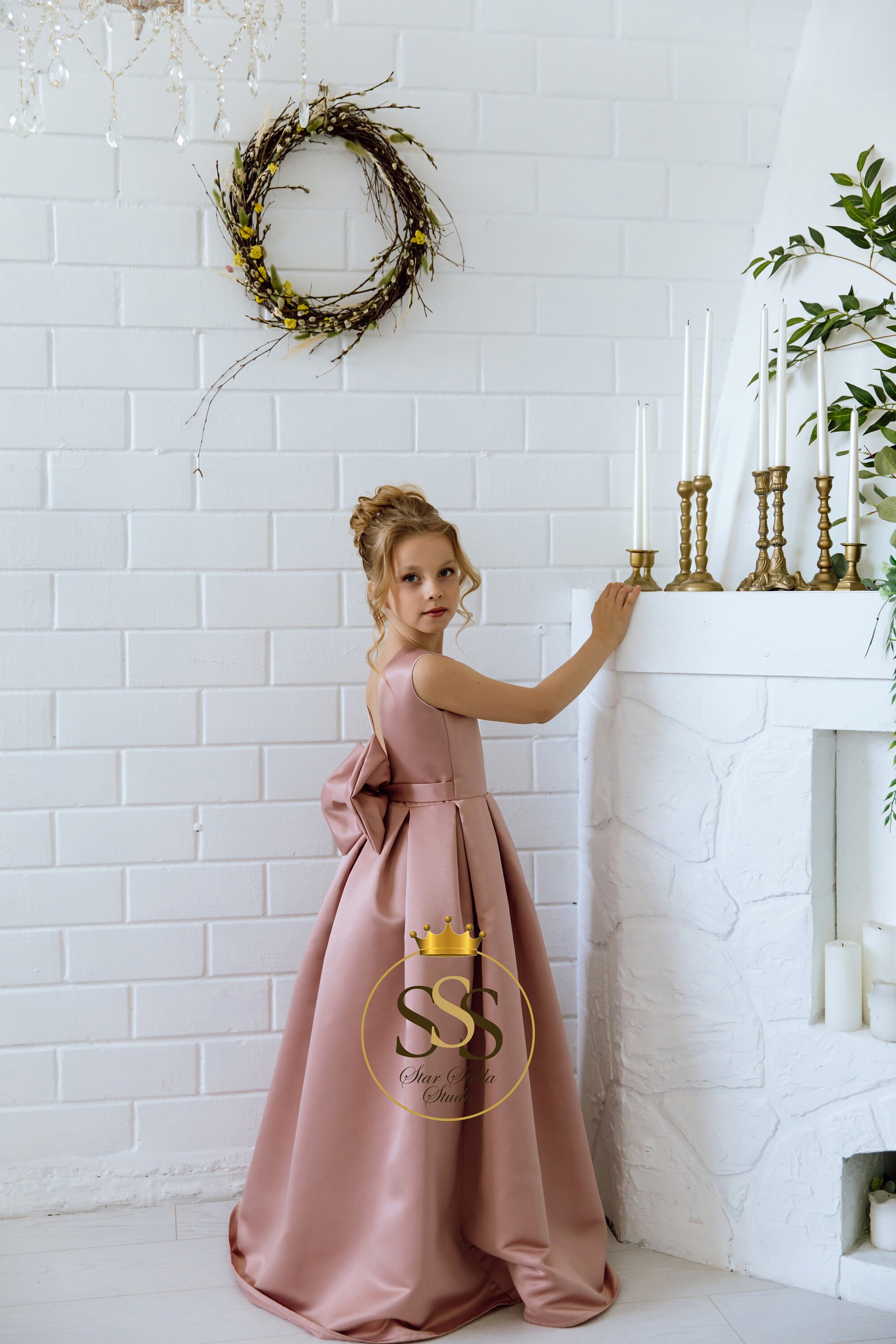 Dusty Rose Flower Girl Dress, Satin Girl Dress, Simple Flower Girl ...