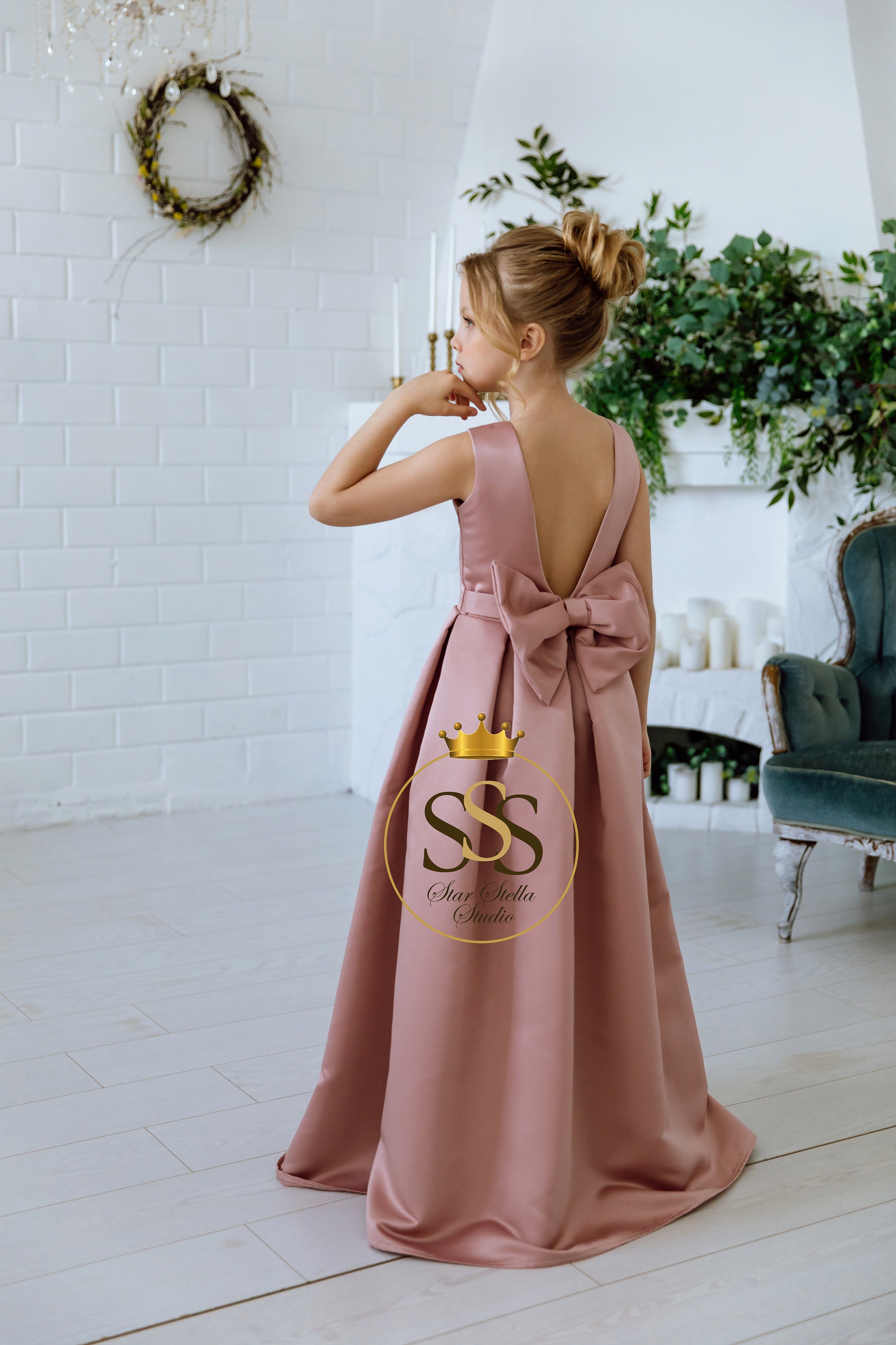 Dusty Rose Flower Girl Dress, Satin Girl Dress, Simple Flower Girl ...