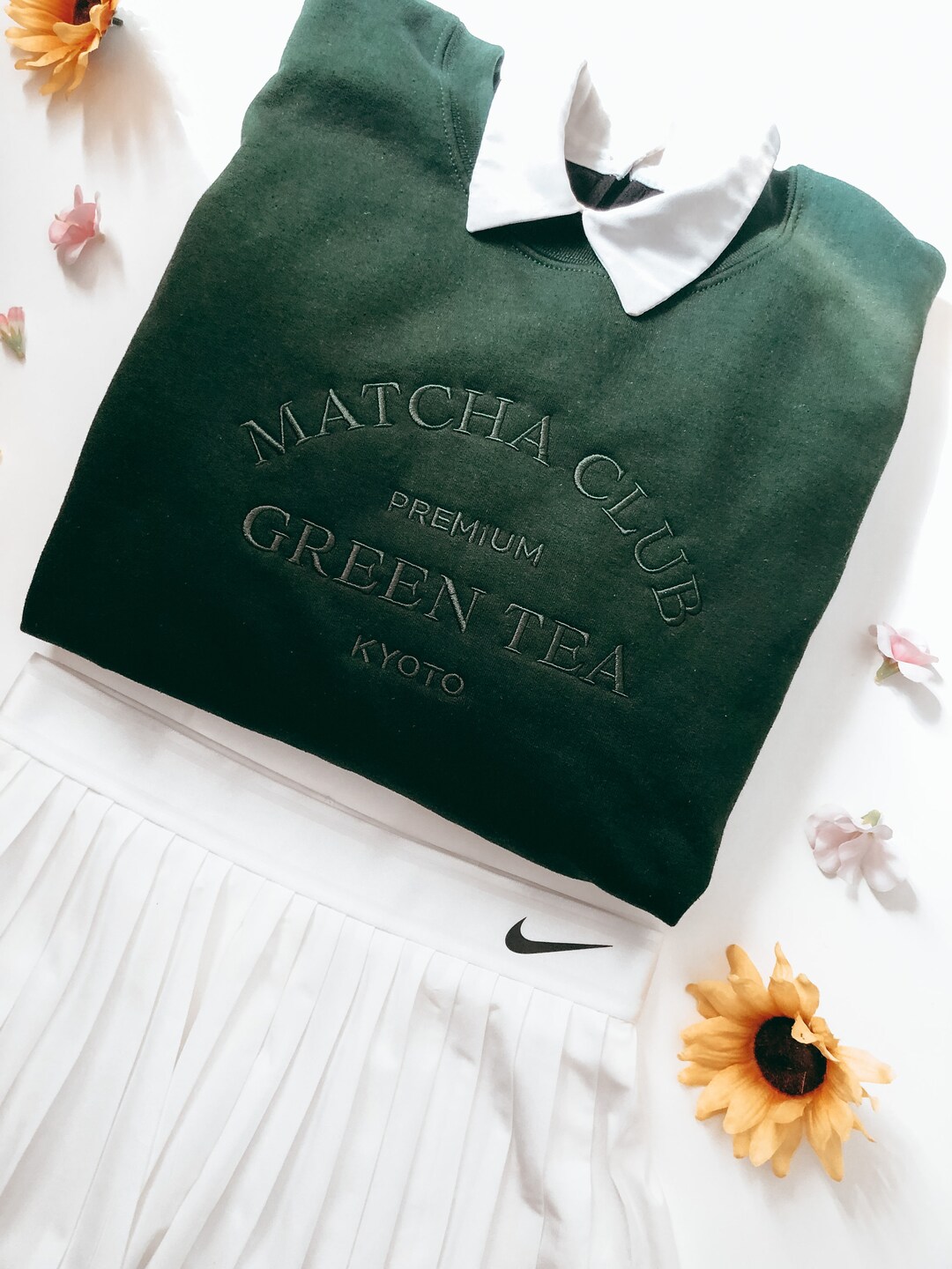 Matcha Club Embroidered Crewneck Sweatshirt Forest Green Tea - Etsy