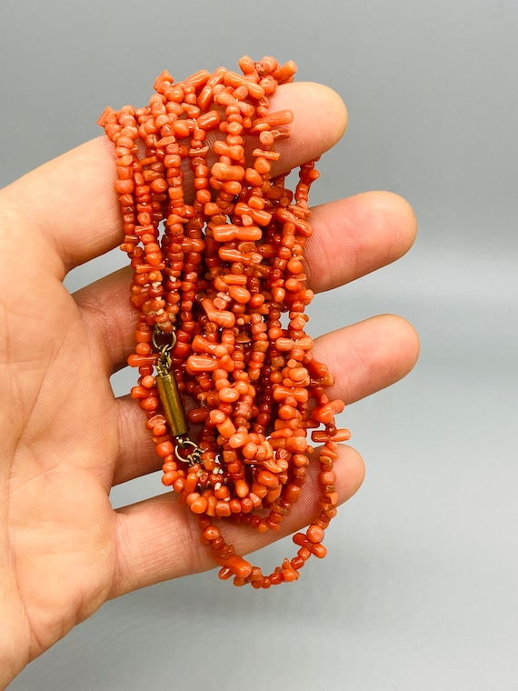 Antique Victorian Time Real Coral Necklace 64 cm Leng… - Gem