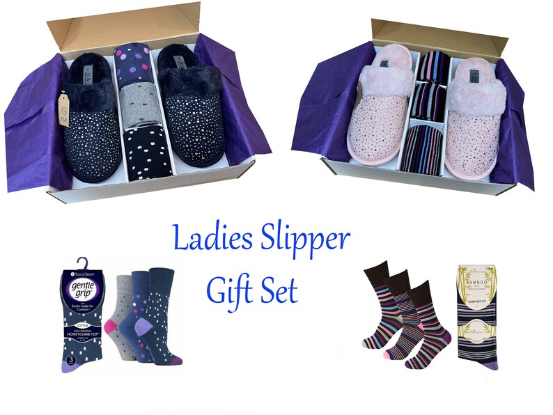 Slipper Boxed Gift Set Ladies Closed Toe Fur Mule's 3 Pairs of Gentle ...