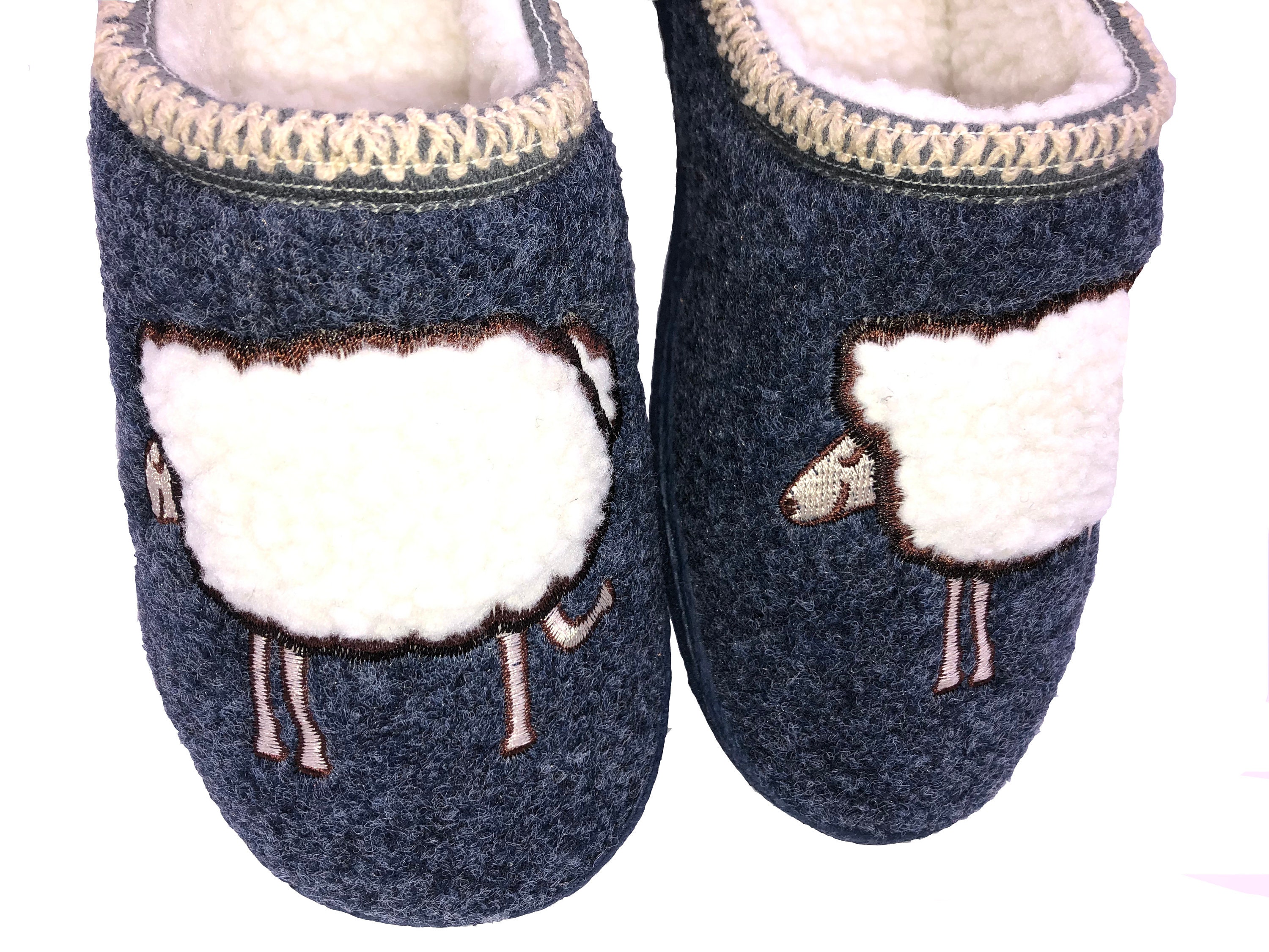 Ladies Warm Fur Lined Slip on Mule Sheep Motif Slipper Hard None Slip ...