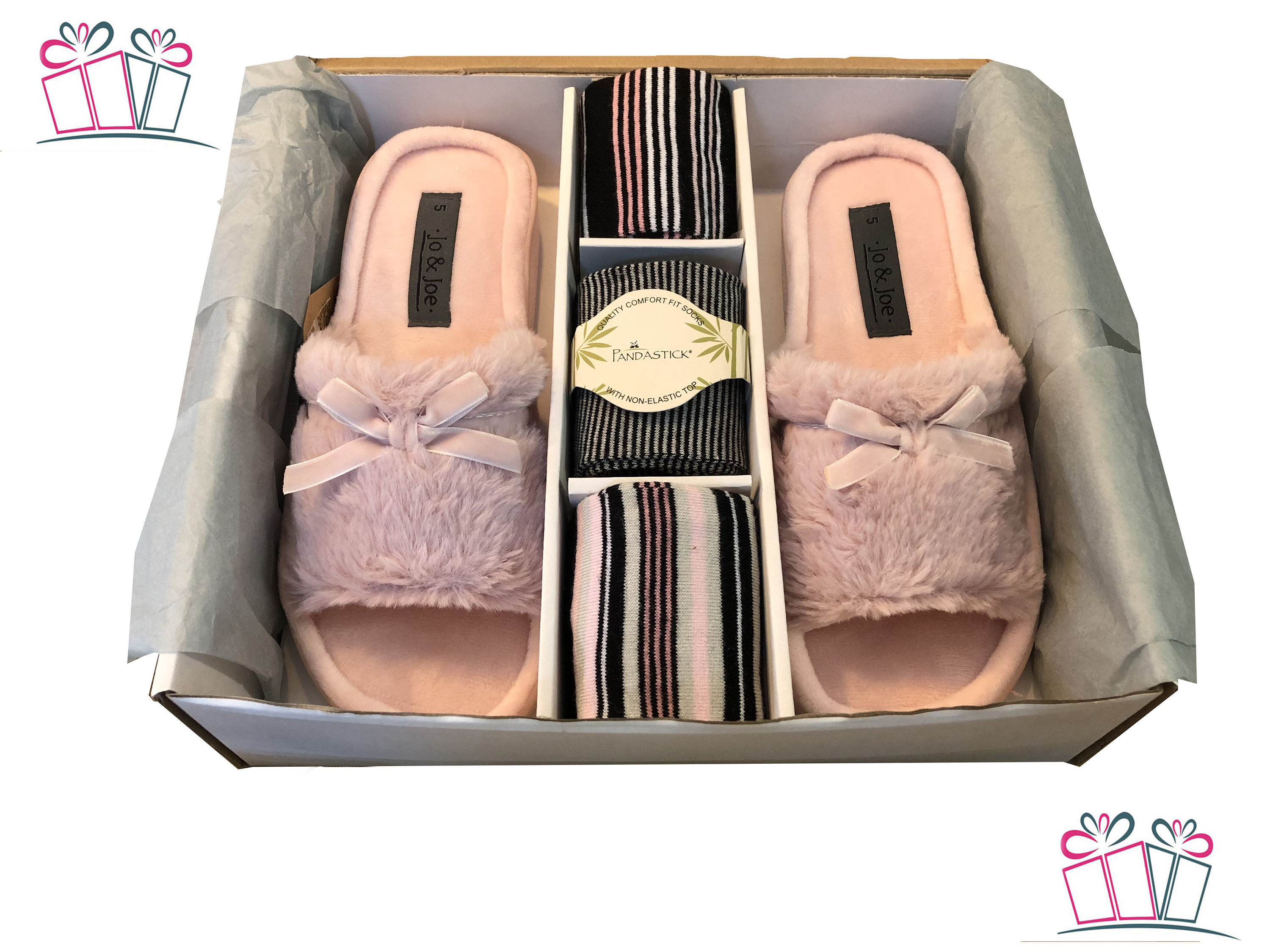 Slipper Boxed Gift Set, Ladies Peep Toe Fur Mule's 3 Pairs of Bamboo ...