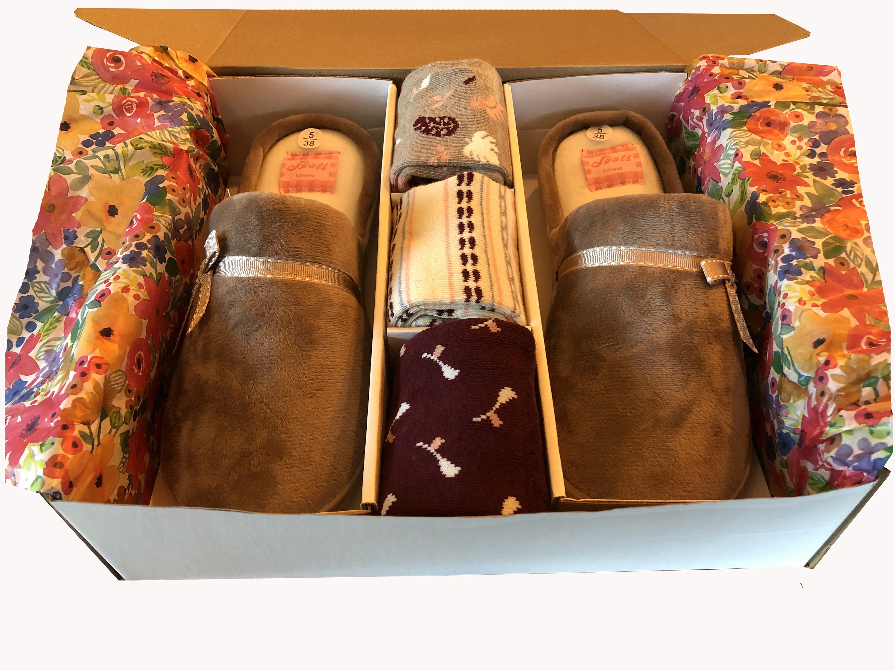 Slipper Gift Set Ladies Mule and 3 Pairs Socks Birthday Christmas ...