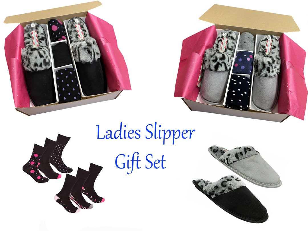 Slipper Gift Set Ladies Mule With 3 Pairs Socks Birthday Christmas ...