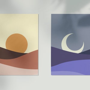 Boho Desert, Set of 2 Prints | Night and Day Minimalist Landscape ...