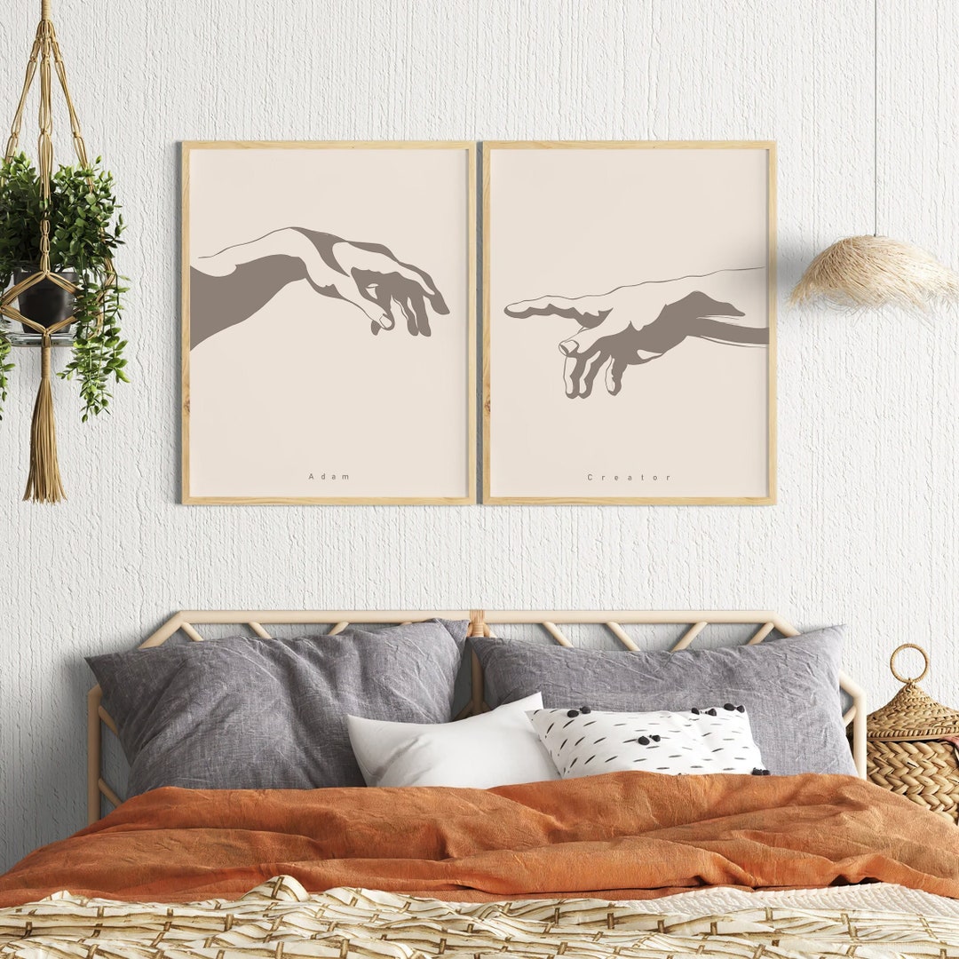 Michelangelo Creation of Adam Prints: Earthy Boho Decor (set of 2 ...