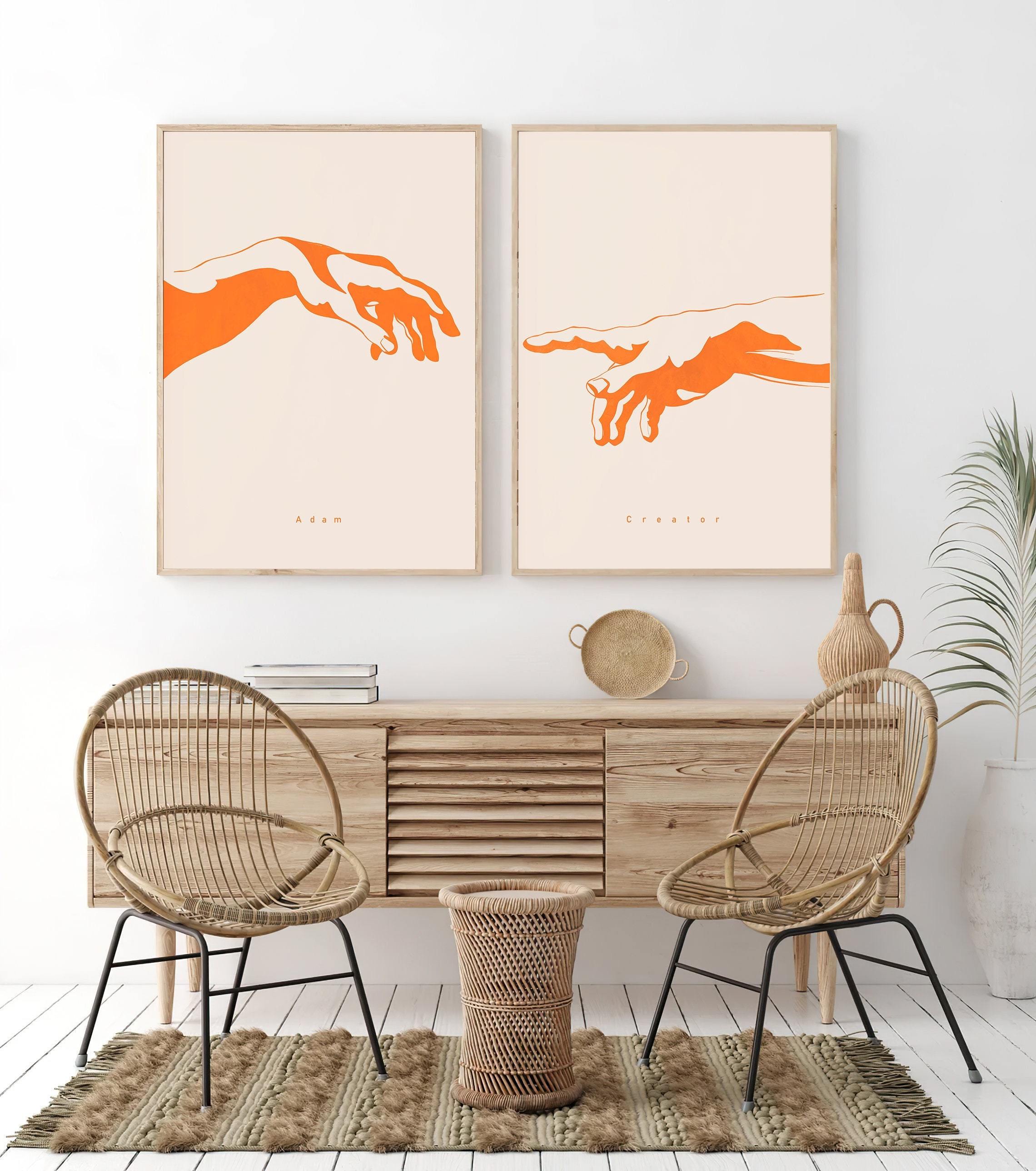 Michelangelo's Creation of Adam Print Set: Jaffa Orange Boho Decor ...