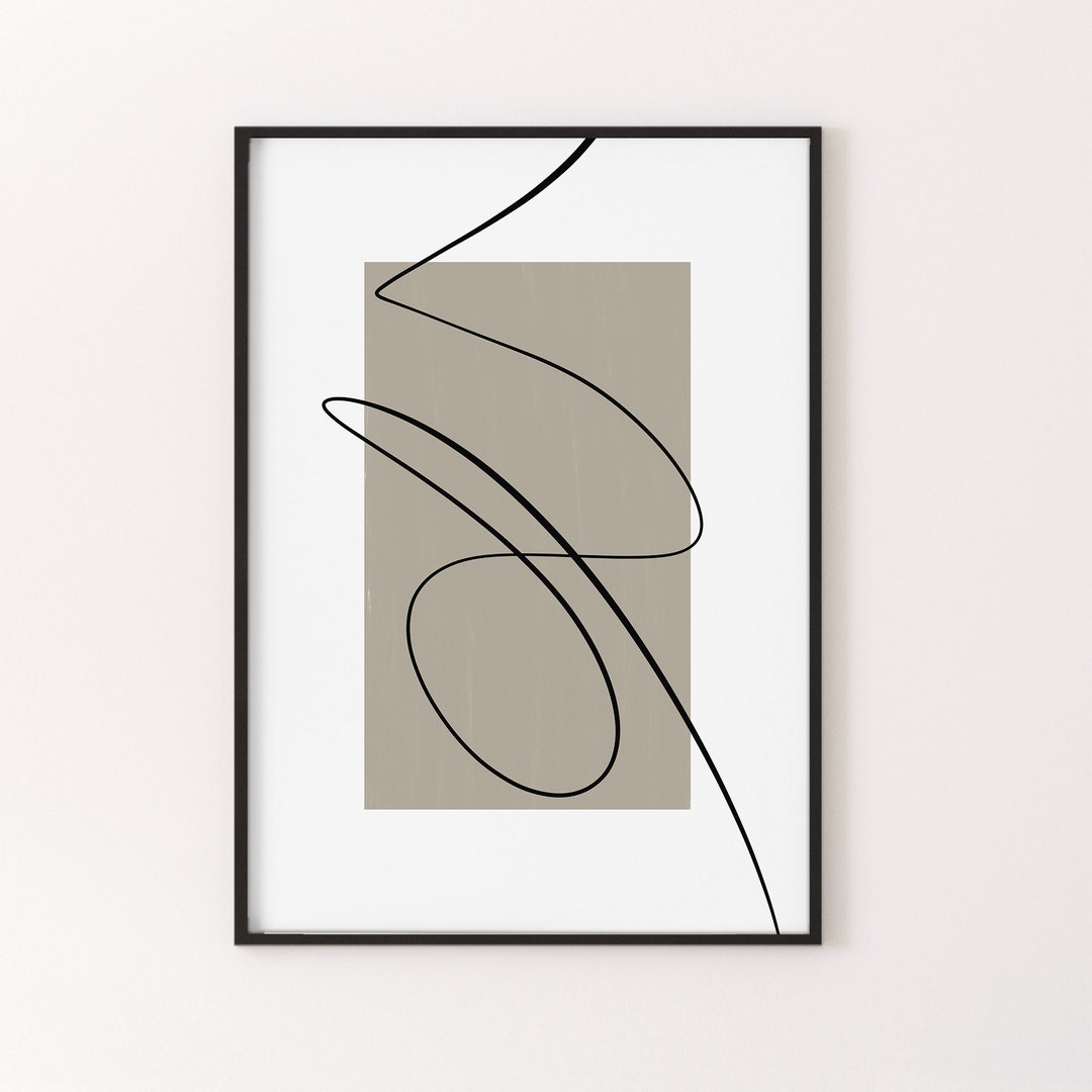 Abstract Single Line Art Minimalist Wall Art, Neutral Grey Beige, Curvy ...