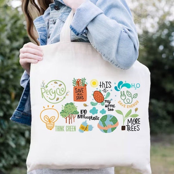 Save the Planet Tote Bag for Women, Ecology Save the Planet Cotton Tote ...