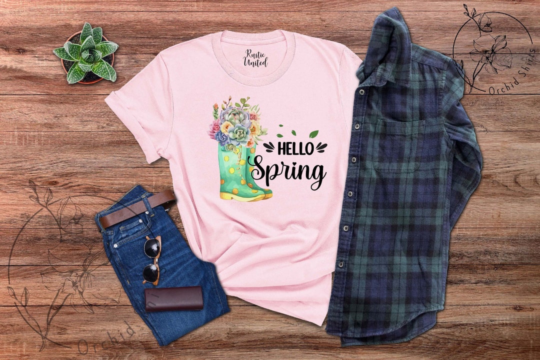 Floral Hello Spring Shirt, Plant Mom Gift, Botanical T-shirt, Flowers ...
