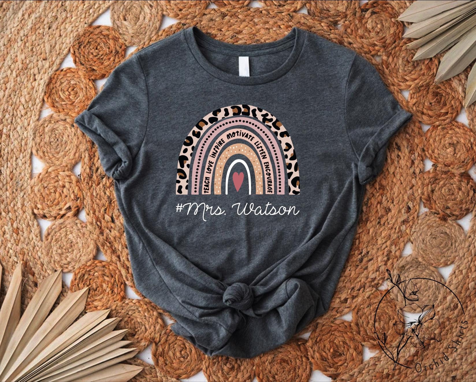 Custom Name Teacher,custom Teacher Shirt,custom Teacher Gift,rainbow ...