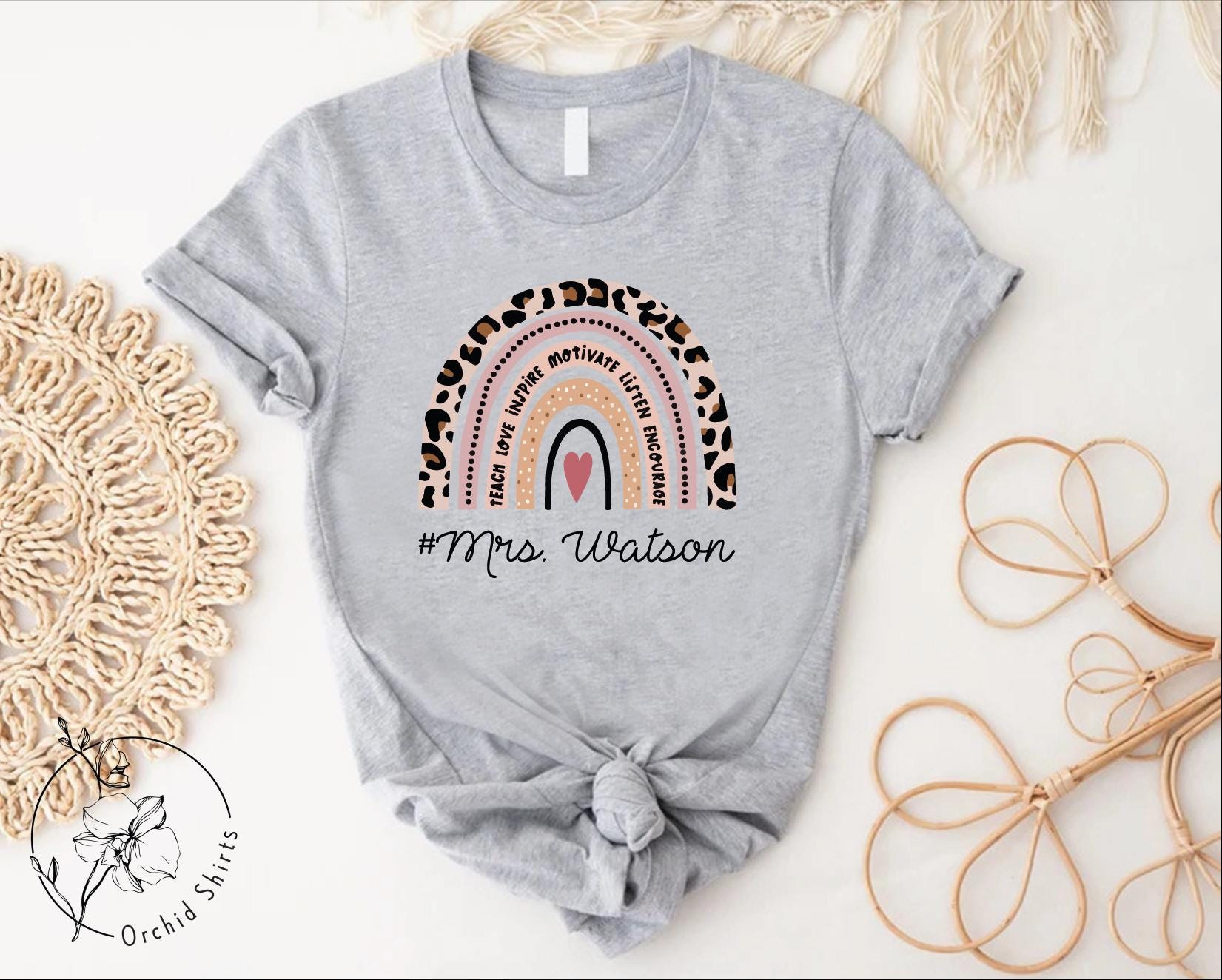 Custom Name Teacher,custom Teacher Shirt,custom Teacher Gift,rainbow ...
