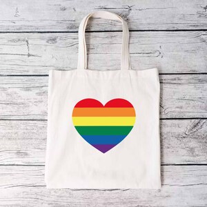 Rainbow Heart LGBTQ Tote Bag, Pride Beach Bag, Love Wins Shopping Tote ...