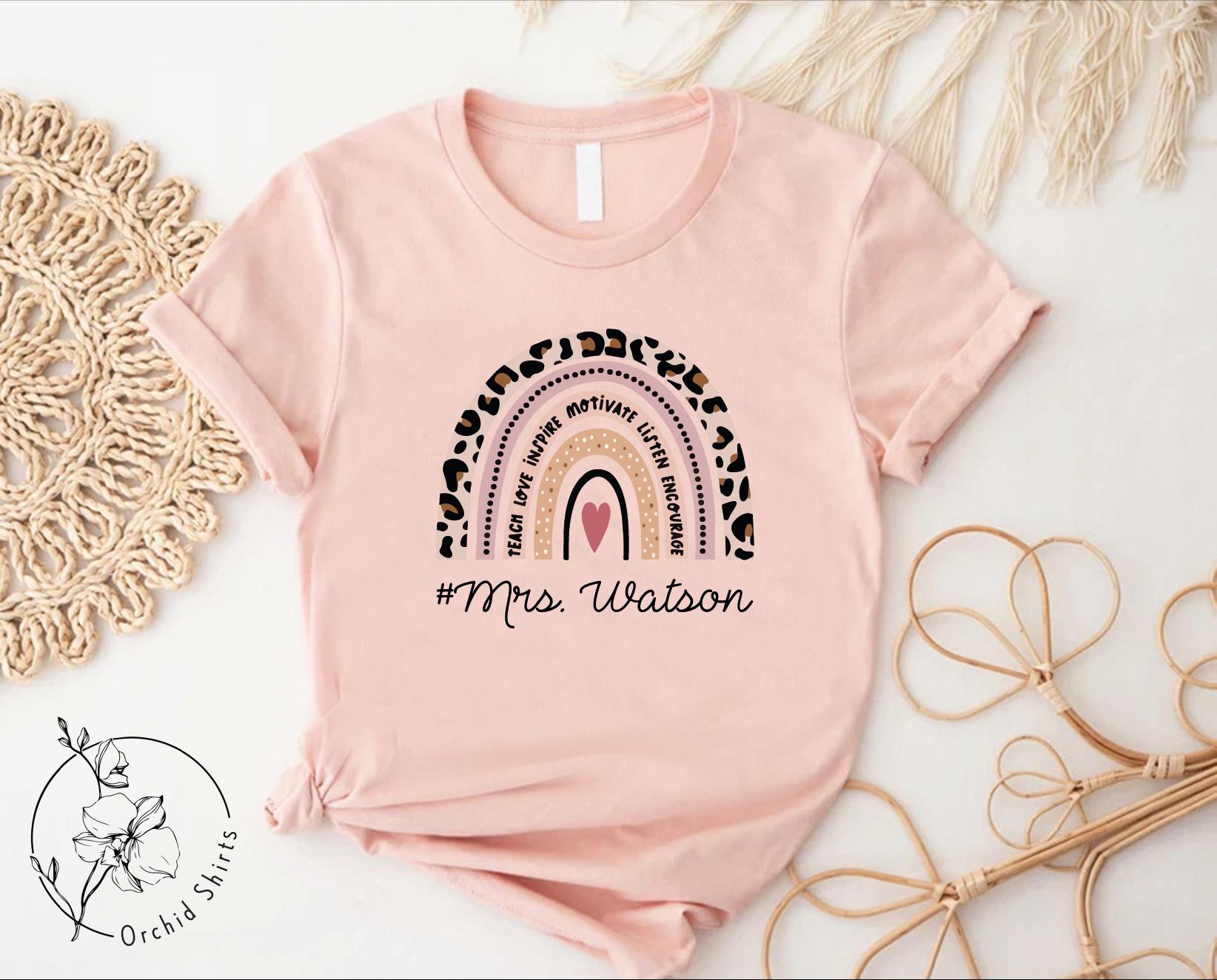 Custom Name Teacher,custom Teacher Shirt,custom Teacher Gift,rainbow ...