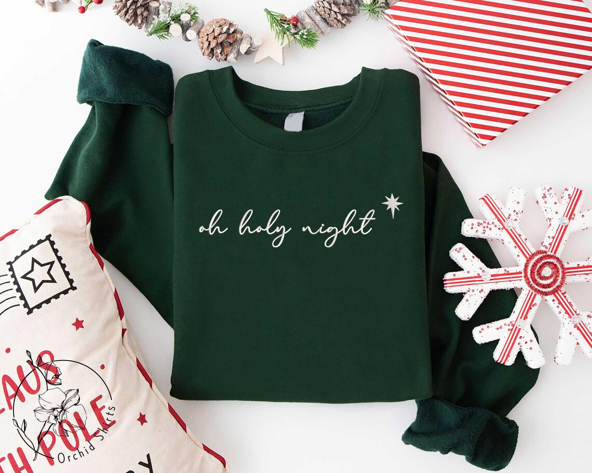 Embroidered Oh Holy Night Sweatshirt, Embroidery Nativity Sweater ...