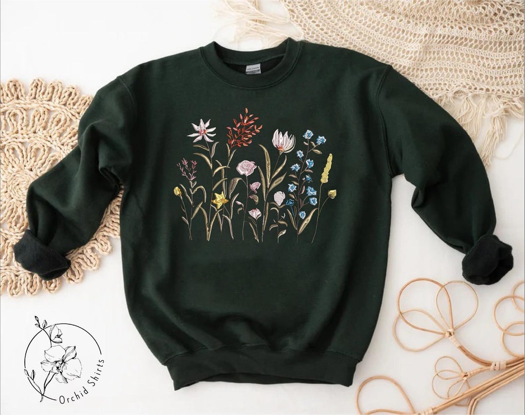 Wildflowers Embroidery Sweatshirt, Embroidered Flowers Sweater ...
