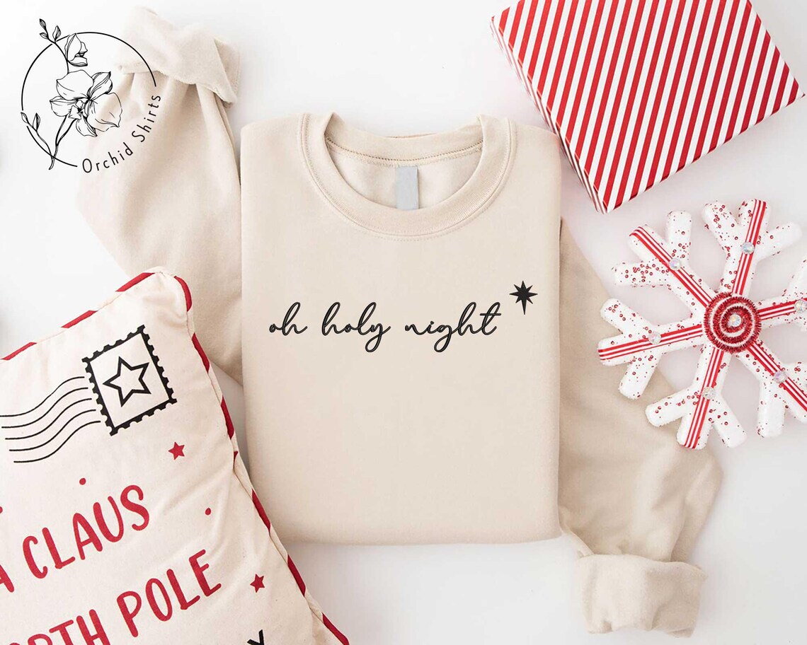 Embroidered Oh Holy Night Sweatshirt, Embroidery Nativity Sweater ...