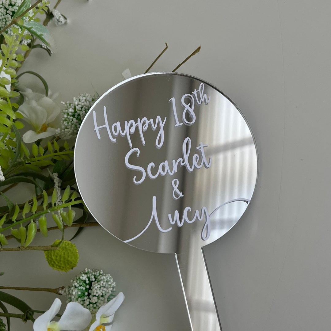 Personalised Acrylic Circle Cake Topper, Mirror Cake Topper, Birthday ...
