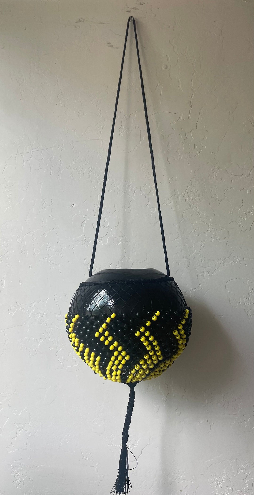 Neck Shekere: Black Gourd Rattle With Yellow Beads - Etsy