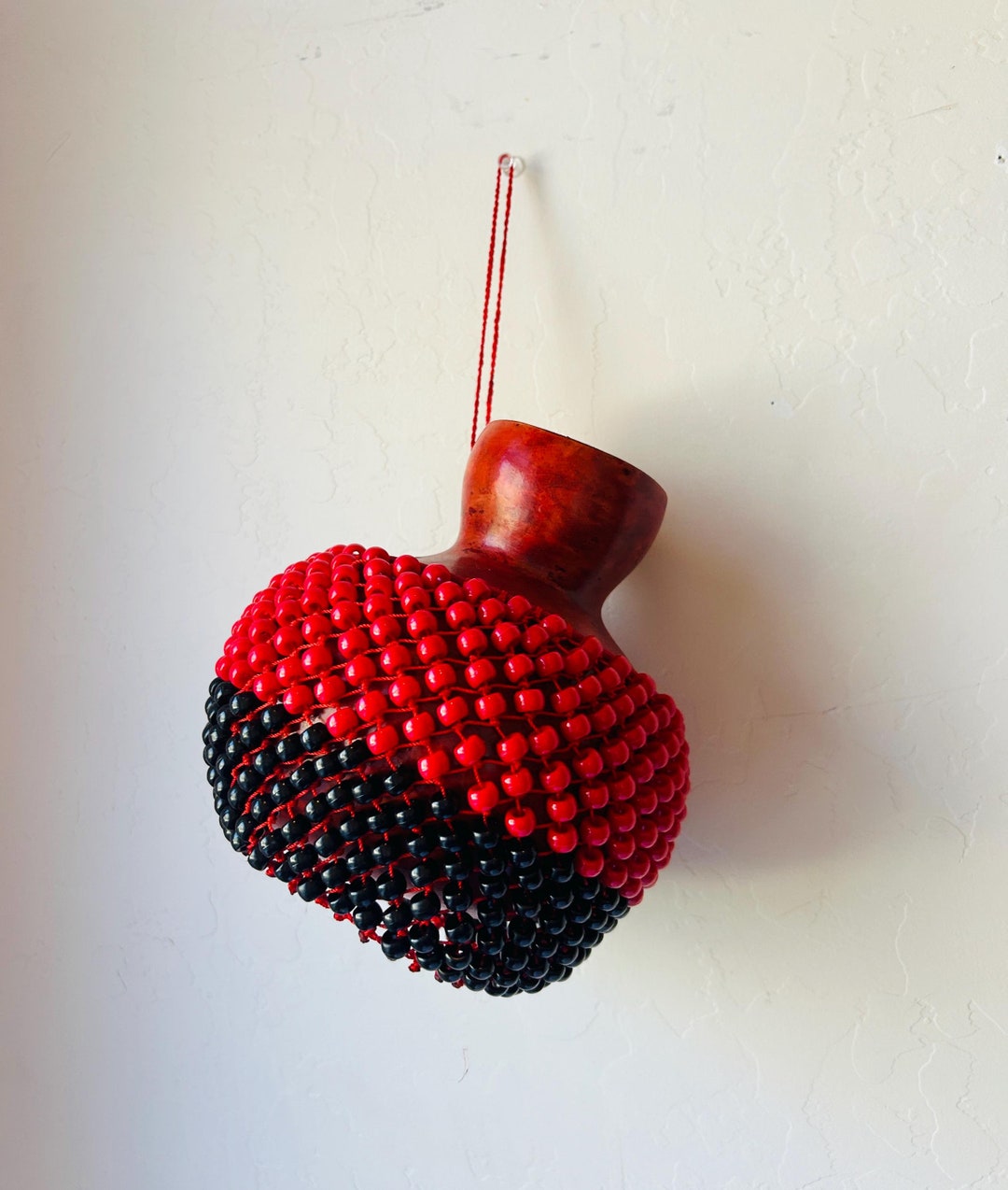 Red Shekere With Red and Black Beads, Red Gourd Shekere, Red and Black ...