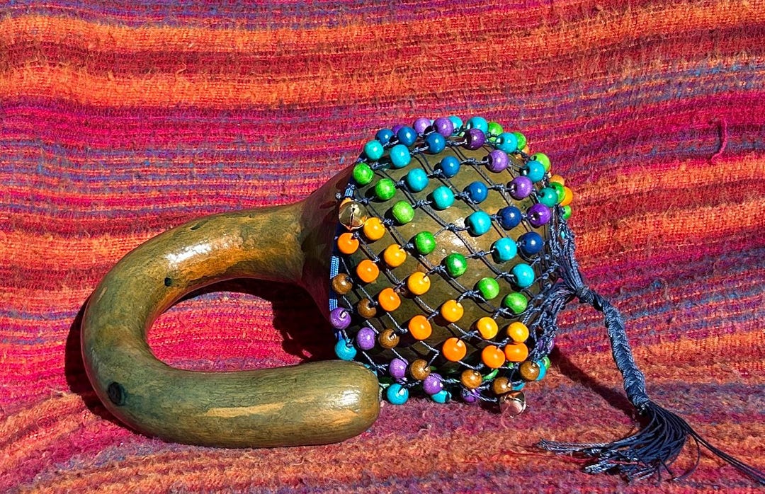 Blue Gourd Shekere: Handmade Percussion Instrument With Colorful Wooden ...