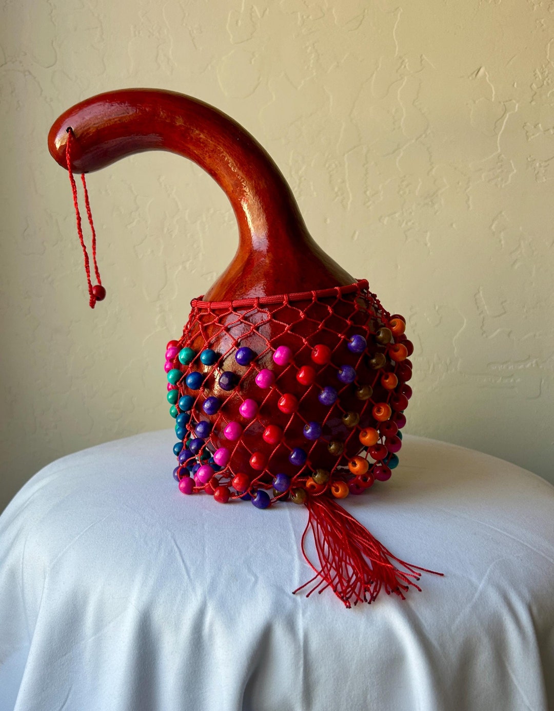 Bright Red Gourd Shekere With Colorful Wooden Beads/ Natural Gourd ...