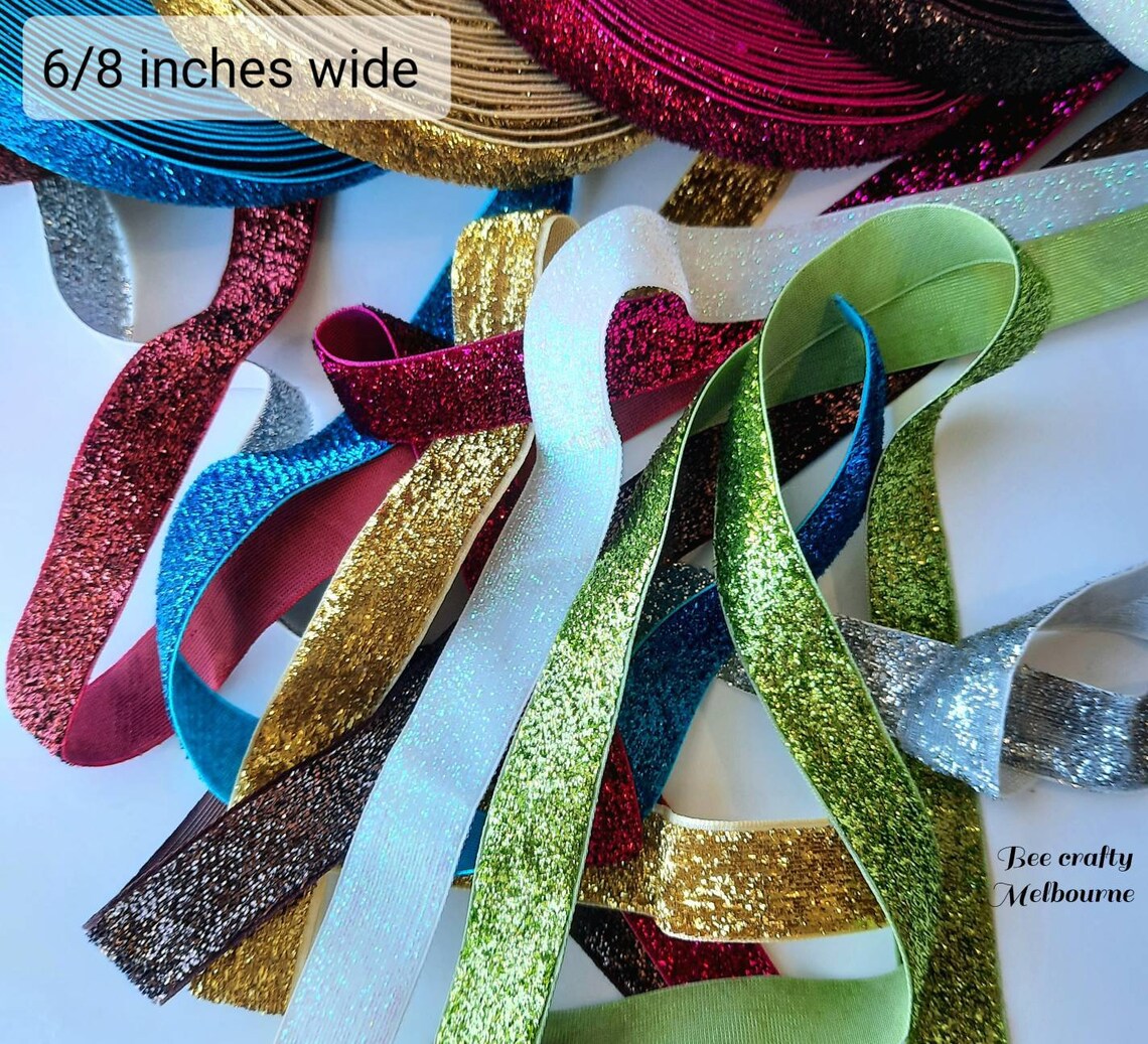 Luxury Glitter Ribbons 6/8'' / 8 Colour / Swiss Velvet Ribbon With ...